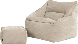 Icon Brand Natalia Sitzsack Sessel mit Hocker f&uuml;r Erwachsene, Beige, Flauschiger Chenille Stoff, Riesen Sitzsack mit F&uuml;llung, Bean Bag Chair, Bequemer Sessel, Lo