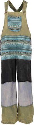 Guru Shop Patchwork Latzhose, Japan Style, Boho Hose - Olivegrün, Damen, Baumwolle, Size:L/XL