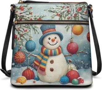 Coloranimal Petit sac &agrave; bandouli&egrave;re pour femme - Sac &agrave; main r&eacute;glable sur le th&egrave;me de No&euml;l - Sacoche zipp&eacute;e, Joli bonhomme de neige