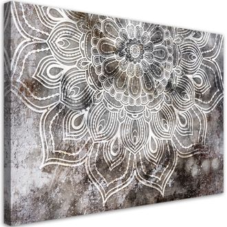 Feeby 1-teilig Vlies Leinwandbild XXL 120x80 cm Mandala Verzierung Orientalisch Wandbild Kunst Bilder Schlafzimmer Deko Wohnzimmer Abstraktion Geometrisches