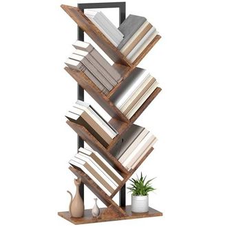HOMCOM B&uuml;cherregal Standregal mit 7 Ebenen Schmal Regal im Baumform Aufbewahrungsregal Eckregal B&uuml;roregal Raumteiler f&uuml;r CDs, DVDs, Alben, Wohnzimmer, Schlaf