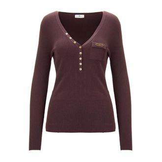 Elisabetta Franchi Femme, Pulls, Brun, Taille: 46 FR V-neck Tricots