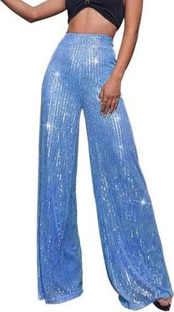 Generic Pantalon &agrave; paillettes pour femme dor&eacute;-paillettes pantalon long m&eacute;tallique pantalon long taille haute baggy pantalon de jogging jambe large pantalon d&eacute;