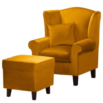 Maison Belfort home24 Ohrensessel Gelb Samt Ravi mit Hocker 80 x 95 x 78cm