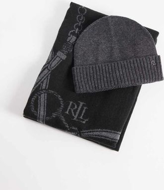 Ralph Lauren gewebtes Hut- und Schal-Set in Schwarz