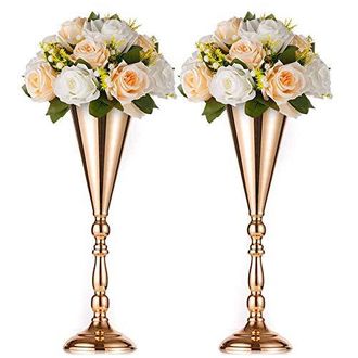 Nuptio Vase Or pour Centre de Table: 2 Pi&egrave;ces 42cm de Haut Vases Trompette Fleur en Metal pour Mariage danniversaire et de F&ecirc;te