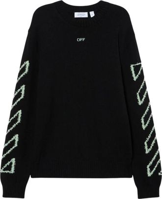 Off-white Homme, Sweatshirts et sweats &agrave; capuche, Noir, Taille: L Diag Outline Knit Crewneck