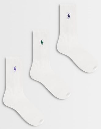 Polo Ralph Lauren Wimbledon Capsule - 3er-Pack Crew-Sportsocken in Wei&szlig; mit Symbol-Logo