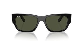 Ray-Ban Lunettes de soleil rectangulaires unisexes à verres verts avec protection UV - 0RB0947S901/3156, Noir, 56 mm