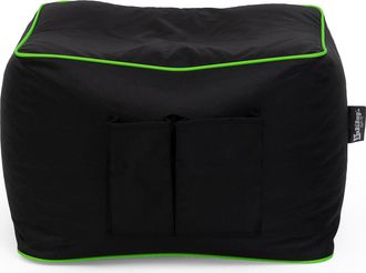 BuBiBag Sitzsack Hocker Rechteckig gef&uuml;llt 35x50x40 cm - Gaming Sitzw&uuml;rfel mit Seitentaschen - Robuster Fu&szlig;hocker Indoor & Outdoor - Schwarz mit farbigem Rand