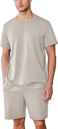 Ekouaer Schlafanzug Herren Kurz Baumwolle Sommer Pyjama Set Kurzarm und Shorts, Grau, XXL