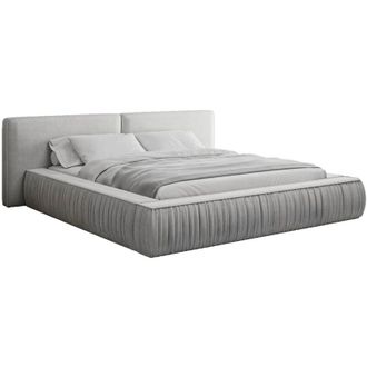 E-MEUBLES Doppelbett aus Samt, gepolstertes Kopfteil, Lattenrost und Stauraumschublade, Bett 08 - 160x200 cm - Silber (Riviera 82)