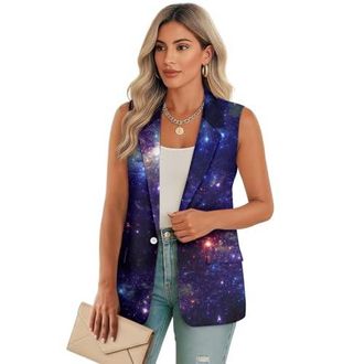 CHAQLIN Gilet vintage sans manches pour femme habillé décontracté à la taille, Bling Galaxy, 4XL