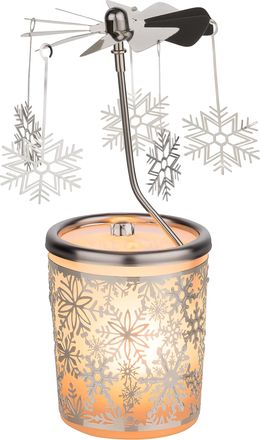 MaMeMi WEIHNACHTLICHES WINDLICHT/Teelichtkarussel aus Glas, Windlicht- Karussell [Motiv Schneeflocke] Höhe 15 cm insgesamt, Teelicht inklusive