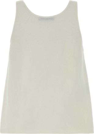 Prada Embroidered Linen Tank Top - White