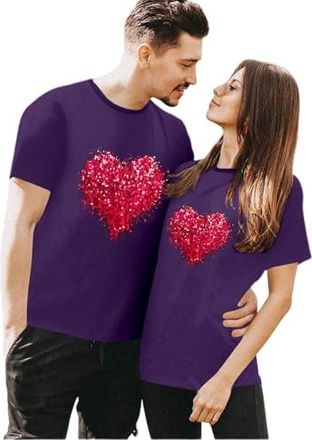 Generic T-shirt d&eacute;contract&eacute; &agrave; col rond pour femme - Cadeau de Saint-Valentin 2026 - Haut &agrave; manches courtes pour plus de confort et de style (5), violet, XXL