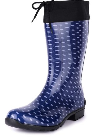 Ladeheid Gummistiefel Damen mit Stulpe Wasserdicht Regenstiefel für Jede Jahreszeit LA-968 (Dunkelblau/Punkte, 37 EU)