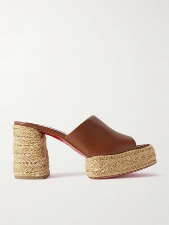 Christian Louboutin Mules Plates-formes Façon Espadrilles En Cuir Calakala 85 - Marron