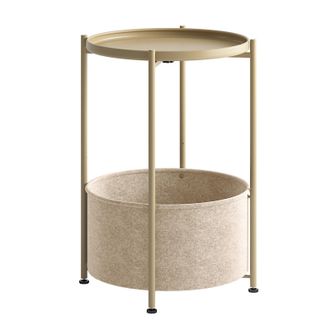 Generic Beistelltisch Rund, Kleiner Tisch, Couchtisch Klein, Wohnzimmertisch, Korb Aus Stoff, Stauraum for Wohnzimmer Schlafzimmer, Nachttisch Modern(Gold)
