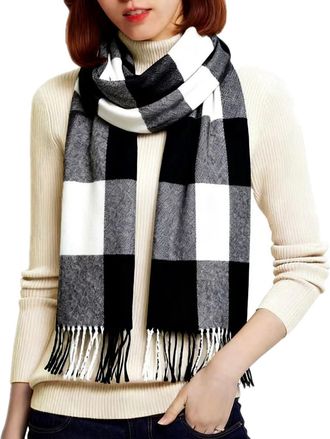 Glamexx24 Schal Damen Winter Kariert Fashion: Damen Winter Schal, Strickset Schal &uuml;bergro&szlig;er Quadratisch Deckenschal Deckenschal Halstuch Streifen Muster Franse