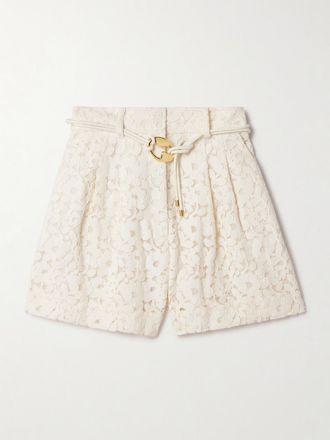 Zimmermann Illuminate Shorts Aus Schnurgebundener Spitze Aus Einer Baumwollmischung Mit G&uuml;rtel - Creme