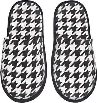 Generic Pantoufles De Voyage Pied-De-Poule Noir Cozy Fourrure Pantoufles Doux Chaussons Pour Chambre Automne Femmes L