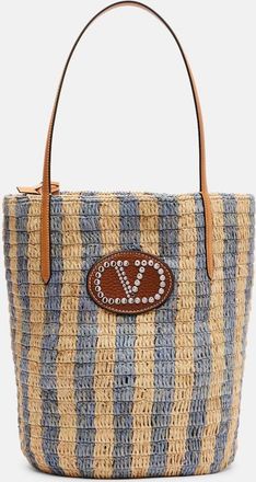 Valentino Garavani Tote Bag VLogo Large aus Raffiabast mit Leder