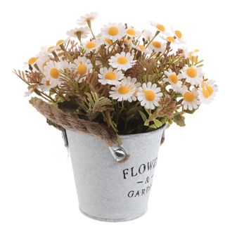 Cabilock K&uuml;nstliche G&auml;nsebl&uuml;mchen im Topf Realistische Herbst Chrysantheme aus Langlebigem Material Wei&szlig;e Dekopflanze f&uuml;r Innen Au&szlig;en Vintage Eisenk&uuml;bel Bonsai