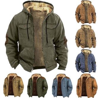 Generic Veste &agrave; capuche pour homme en polaire avec fermeture &eacute;clair - Doublure moelleuse - Veste militaire &eacute;paisse - Cordon de serrage - Avec poches kangourou