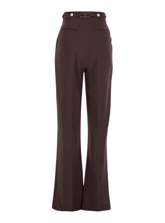 Elisabetta Franchi Womens Bordeaux Pants With Jewel Button Details Polyester Trousers