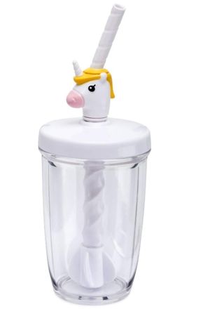 Joie Kitchen Gadgets MSC International 16162 Joie Einhorn-Milchmix mit Deckelpumpe und Trinkhalm, 284 ml, Unicron Becher, Kunststoff, Wei&szlig;