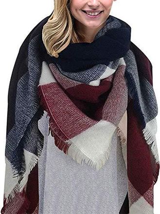 Heekpek Écharpe Chale Femme Cachemire Imitation Chaud Automne Hiver Grand Plaid Tissu Glands Foulard (Rouge)