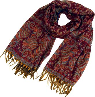 Guru Shop Weicher Pashmina Schal/Stola mit Paisley Muster - Weinrot, Herren/Damen, Synthetisch