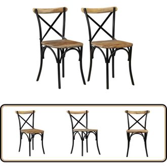 vidaXL Kreuzstühle 2 Stk. Schwarz Massivholz Mango - Kreuzstühle - Esszimmerstühle - Holzstühle - Mangoholz - Schwarze Stühle