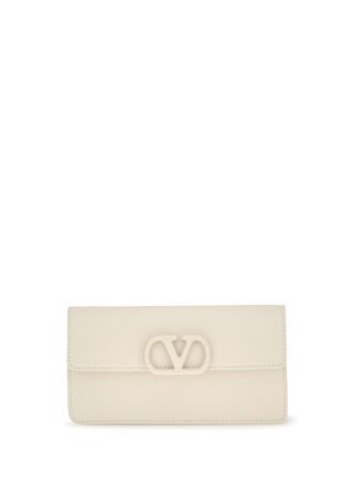 Valentino Garavani Womens Chain Wallet Vlogo Signature Grainy Calfskin Light Ivory Calf Leather & Purses
