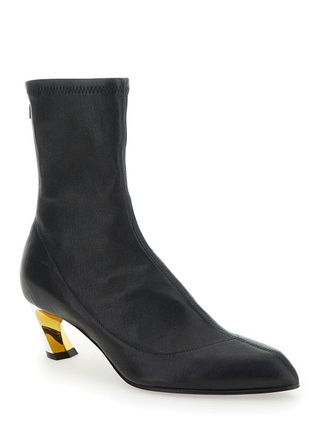 Alexander McQueen Womens Black Ankle Boots With Golden Heel Smooth Leather