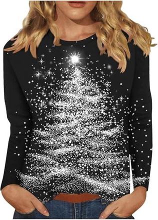 Generic Hauts de Noël pour femmes à col rond - Pull de Noël à manches longues - Élégant et décontracté - Imprimé de Noël - Tunique pour les fêtes de fin danné