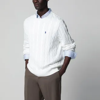 Polo Ralph Lauren Wei&szlig;er Baumwollpullover mit Zopfmuster
