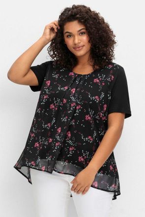 Sheego T-Shirt Blusenshirt Kurzarm aus Jersey und Chiffon