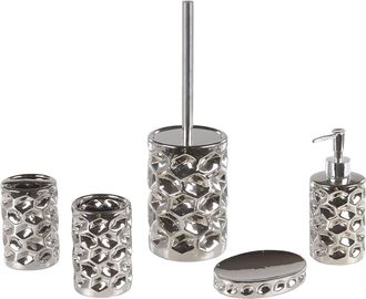 Beliani Elegantes Badezimmer-Zubehör 5-teilig aus Keramik in Silber Tirua