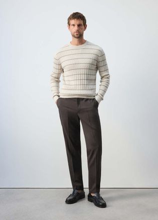Mango Jersey en m&eacute;lange de coton et lyocell &agrave; maille torsad&eacute;e gris clair/pastel - Homme - XXL - MANGO MAN