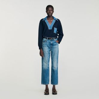 Sandro Pullover mit Denim-Details