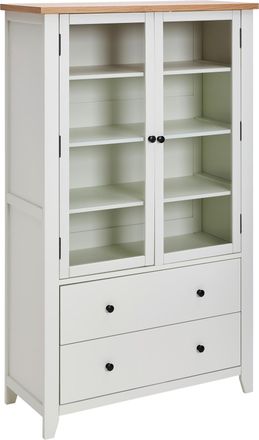 MID.YOU Mid.you Vitrine, Klar, Natur, Wei&szlig;, Metall, Eiche, Kiefer, furniert, massiv, 3 F&auml;cher, 2 Schublade(n) Schubladen, 100x165x43 cm, Wohnzimmer, Wohnw&auml;nde