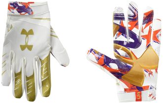 Under Armour Mens F7 Novelty Football Gloves, White (104)/Metallic Faded Gold, XX-Large