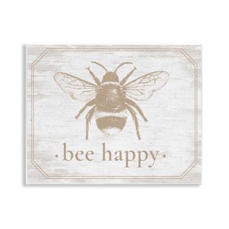 Stupell Industries Wandschild mit Aufschrift Bee Happy mit rustikalem Rand, Design von beschriftet und liniert, 28,9 x 35,6 cm