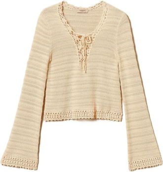 Twinset Femme, Pulls, Beige, Taille: 40 FR Chemisier Tricot&eacute; Col V