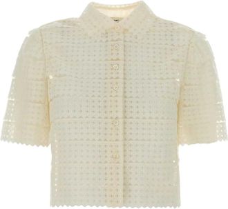 Frame Denim Blouse en crochet &agrave; motif treillis - Femme - Blouses et Chemises - Blanc - Taille: 36 FR