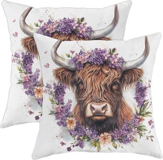 Generic Dekorativer Kissenbezug mit Kuhmotiv, rustikaler Stil, Blumenmuster, quadratisch, dekorativ, f&uuml;r Zuhause, Sofa, Bett, Sofa, Couch, 40,6 x 40,6 cm, Lil