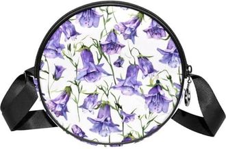 Generic Circle Sac &agrave; bandouli&egrave;re pour femme, petit sac &agrave; bandouli&egrave;re violet Belflowers avec fermeture &eacute;clair, bretelles r&eacute;glables, sac &agrave; main rond d&eacute;contract&eacute;