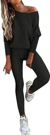 Generic Surv&ecirc;tement d&eacute;contract&eacute; pour femme - Surv&ecirc;tement confortable - Manches longues - &Eacute;paules d&eacute;nud&eacute;es - Tenue de sport - 2 pi&egrave;ces - Mode - Haut - Pantalon